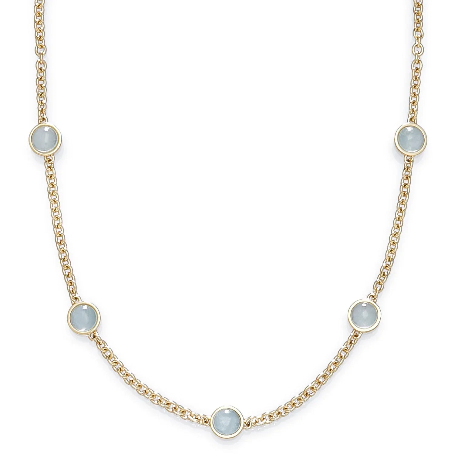Bubbles Mini Luxe Chain Necklace w/6mm Aquamarine, 18K Yellow Gold